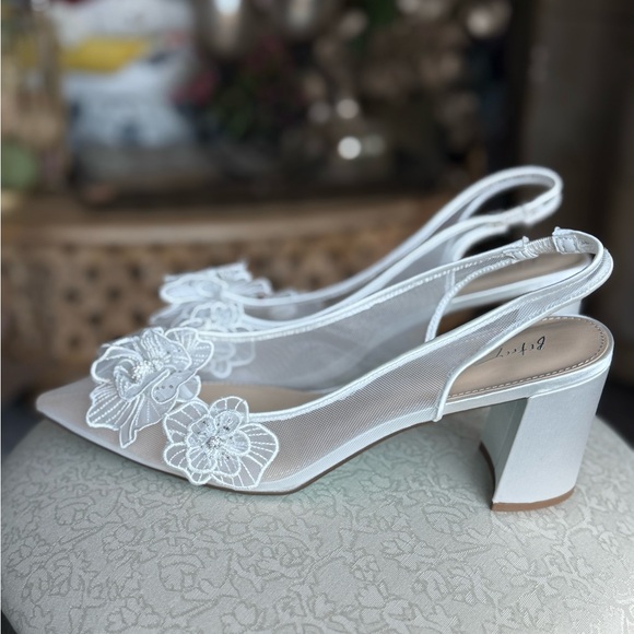 Betsey Johnson | Shoes | White Satin Block Heel Sandals Bridal Wedding ...